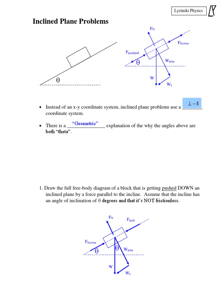1 Inclined Plane Problems SOLUTIONS | PDF | Friction | Force