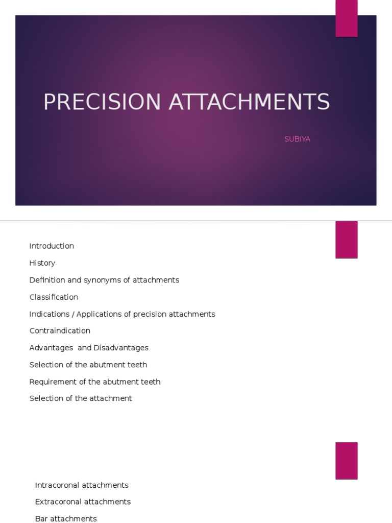 Precision Attachments in Prosthodontics | PDF | Dentures | Dental Implant