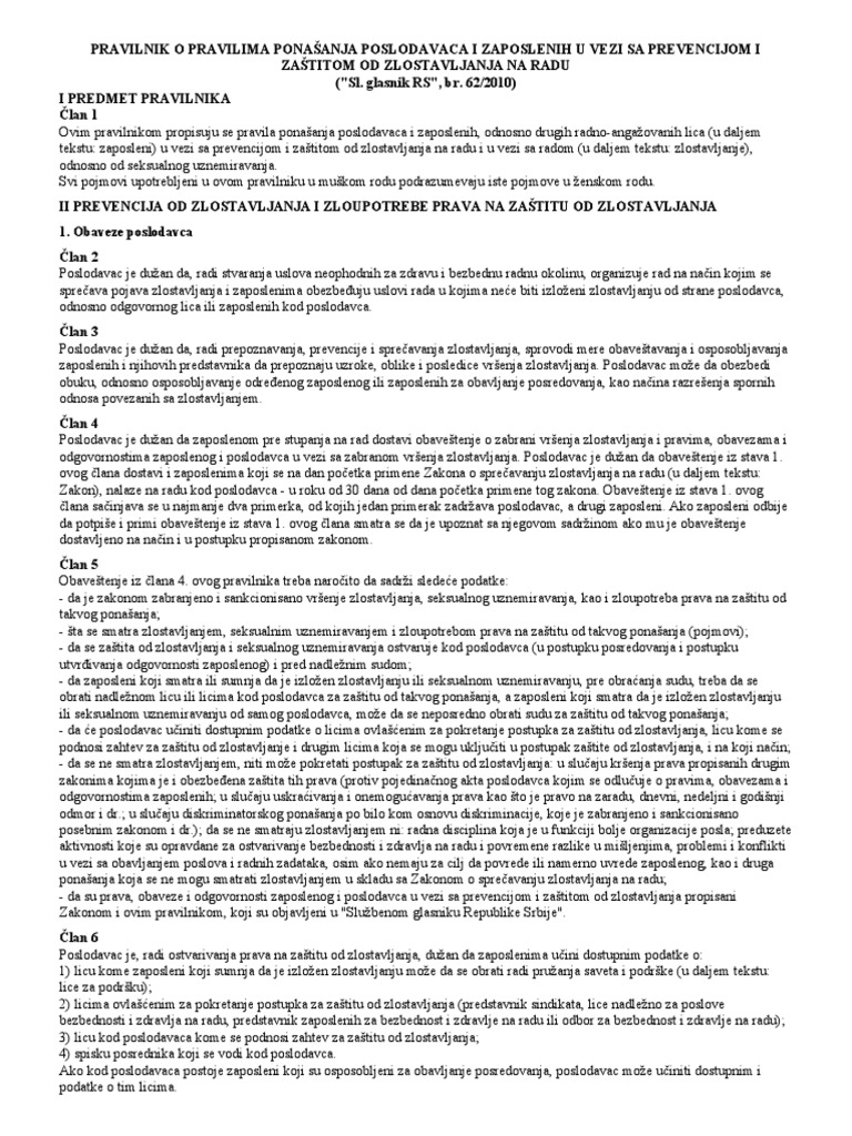 Pravilnik o Pravilima Ponasanja Poslodavca | PDF