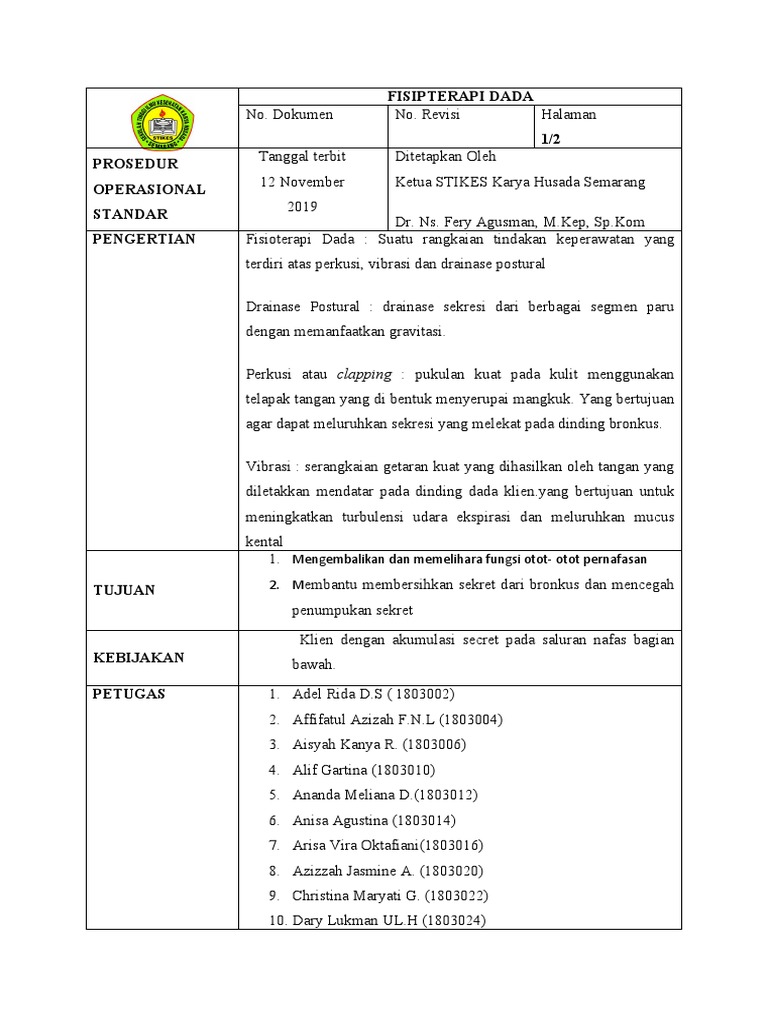 Sop Fisioterapi Dada | PDF