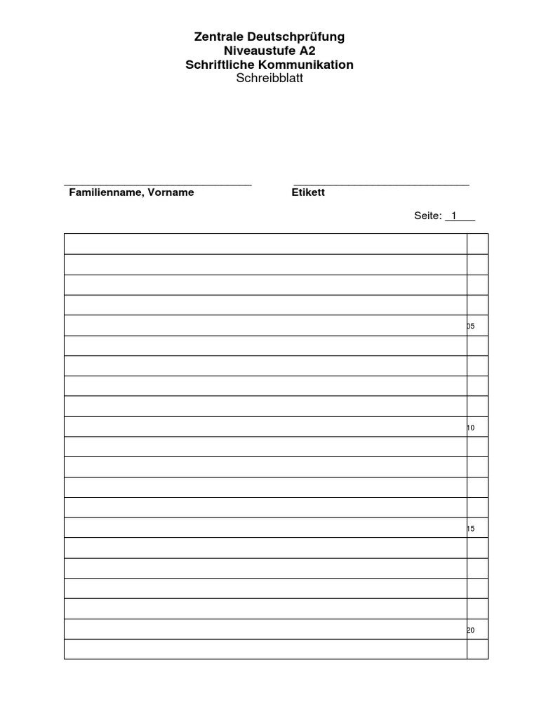 A2 Modellsatz Nr. 1, SK Schreibblatt | PDF