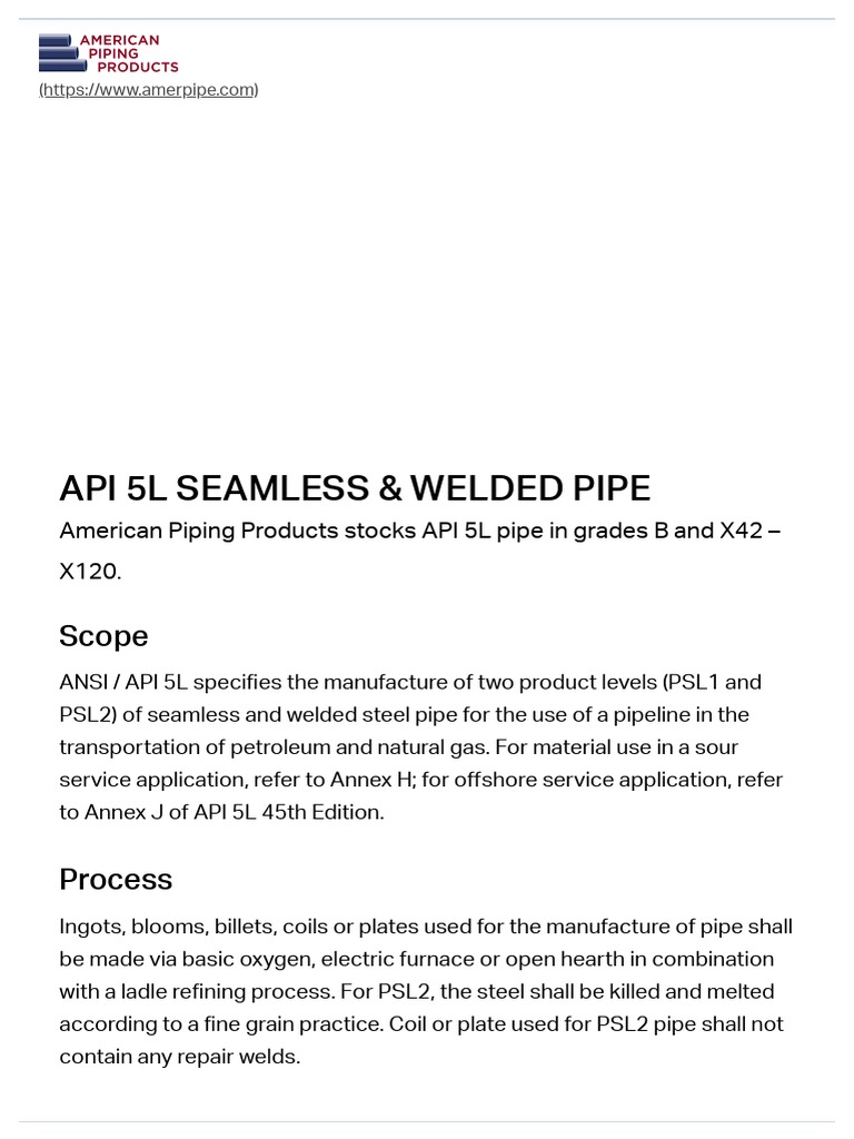 API 5L Pipe Specifications | PDF | Pipe (Fluid Conveyance) | Steel
