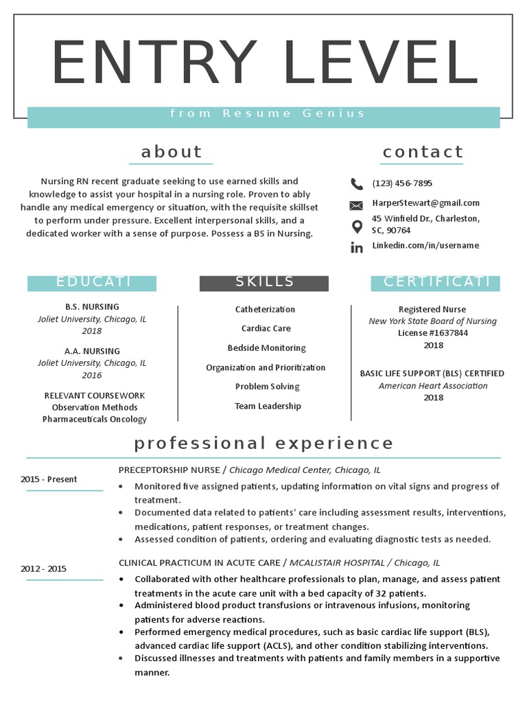 Entry Level Nurse Resume Sample - Windsor Original | PDF | Nursing ...