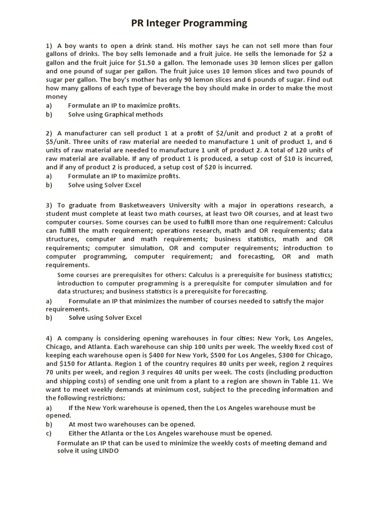 Latihan Soal Interger Programming | PDF | Teaching Mathematics | Business