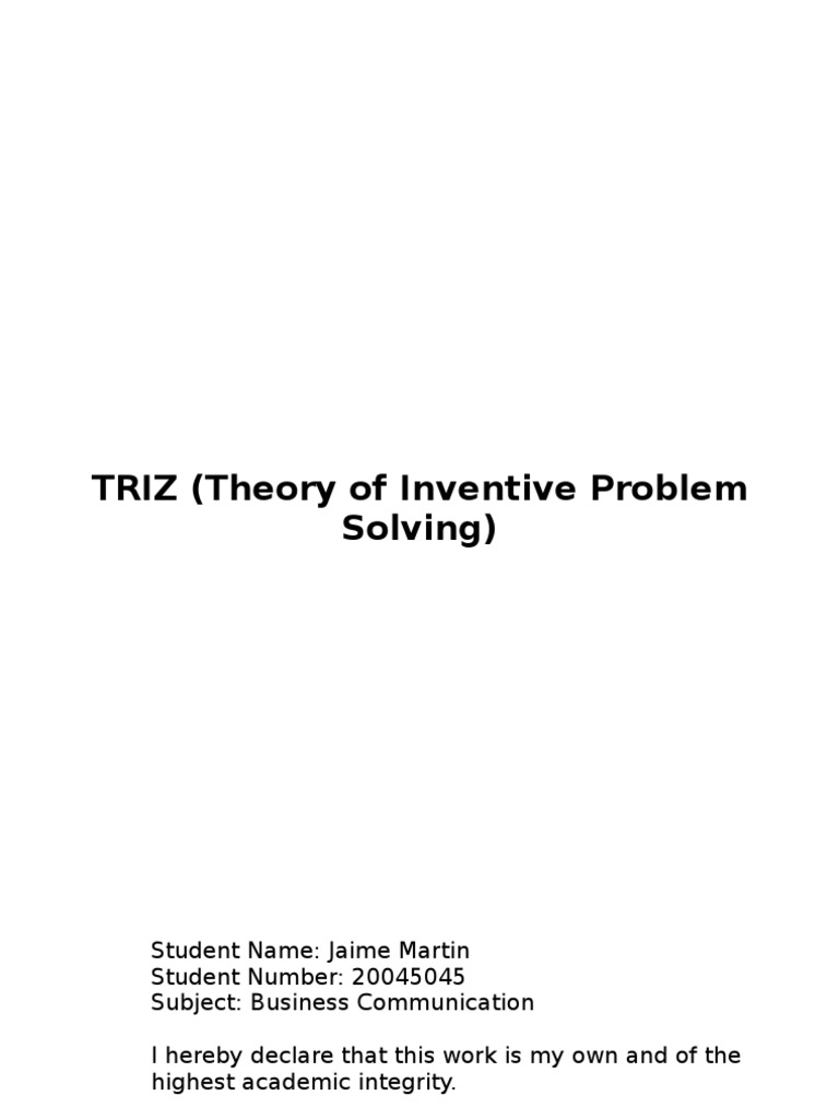 TRIZ (Theory of Inventive Problem Solving) | PDF | Cognitive Science