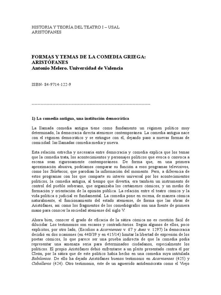 Formas y Temas de La Comedia Griega | PDF | Comedia | Aristófanes