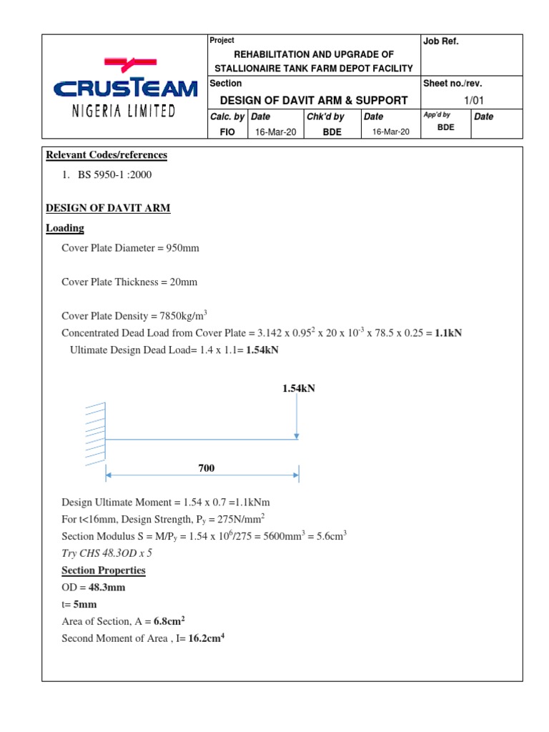 Design Of Davit Arm Support Pdf Structural Engineering Materials