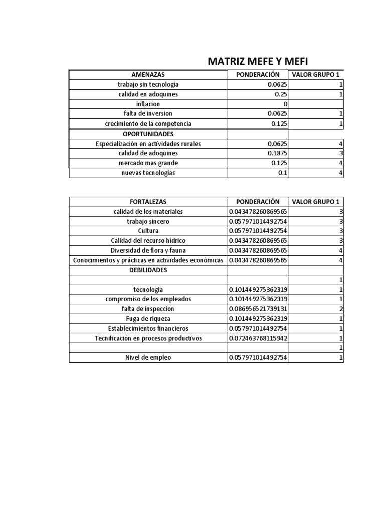 Matriz EFE y EFI | PDF | Turismo | Economias
