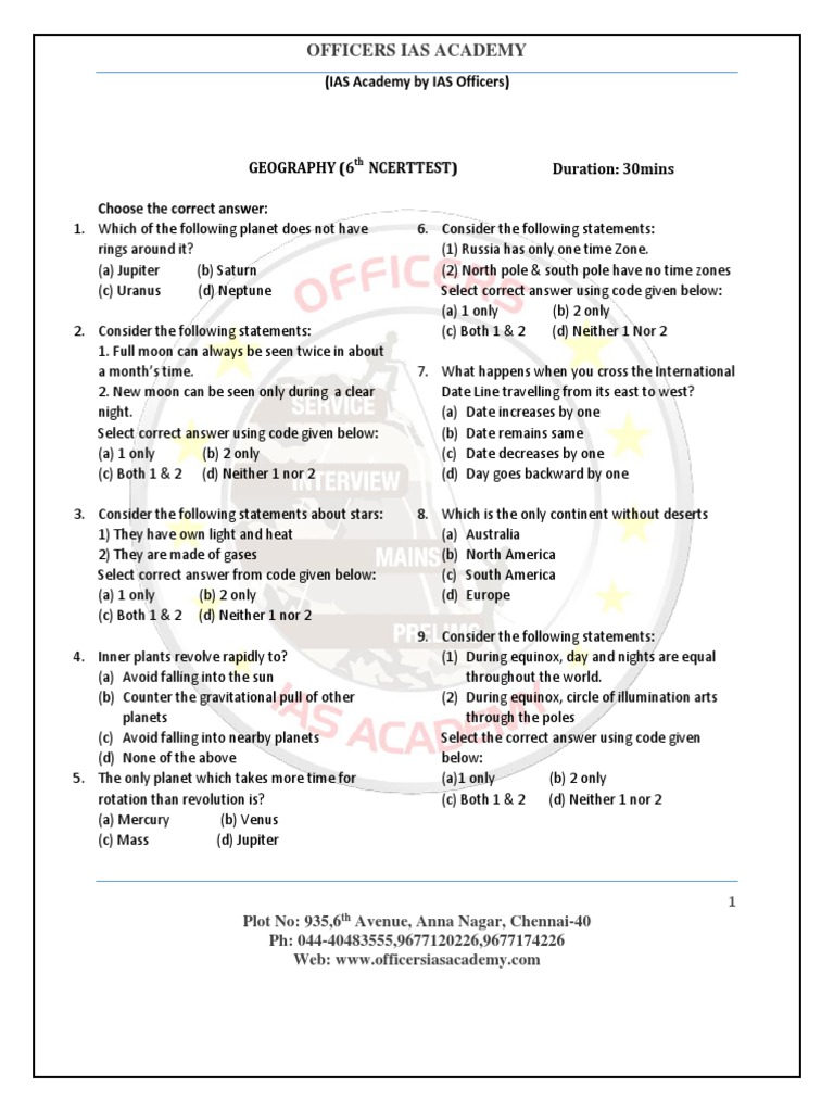 Geography Warm Up Test Questions Paper With Answer Key | PDF | Planets ...