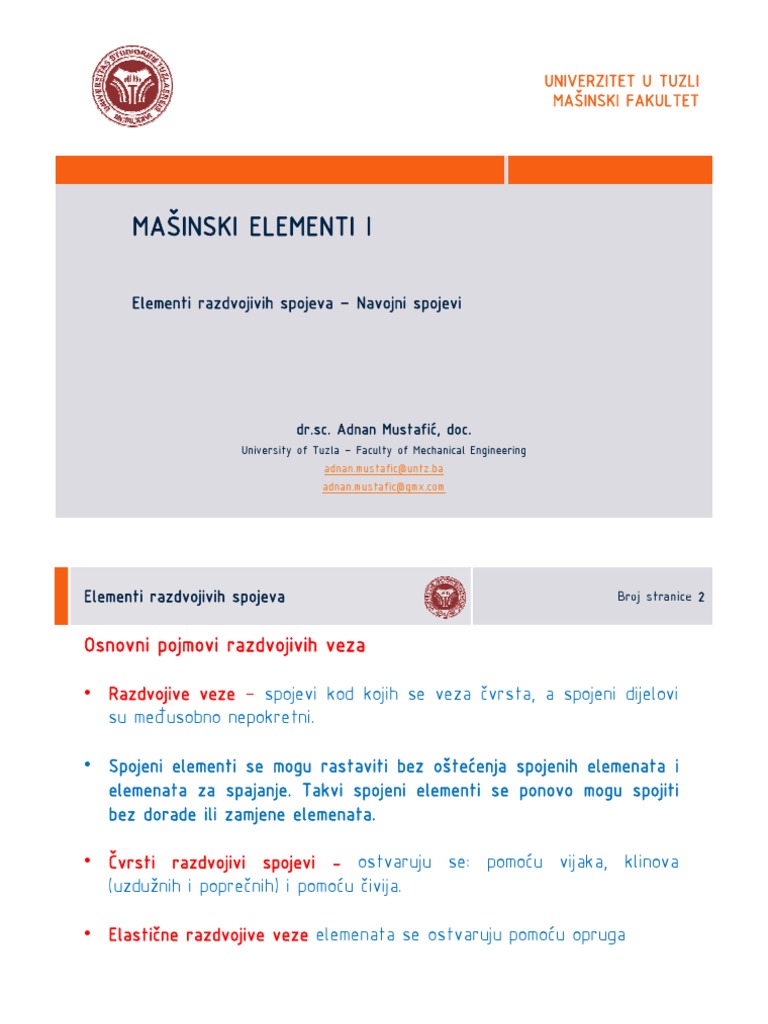 07 - Razdvojive Veze - Navojni Spojevi | PDF