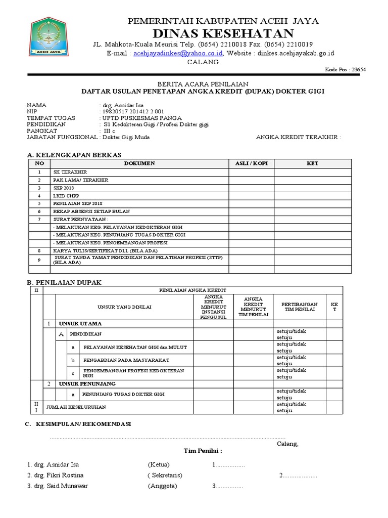 Form Penilaian Dokter Gigi | PDF