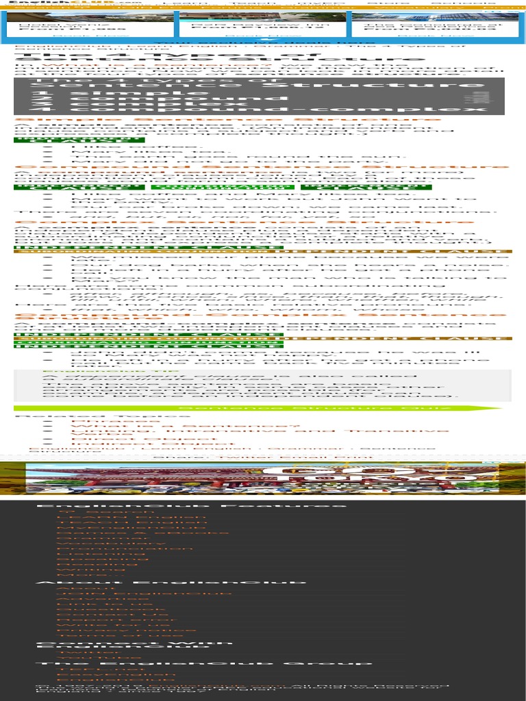 The 4 Types of Sentence Structure Grammar EnglishClub PDF | PDF ...