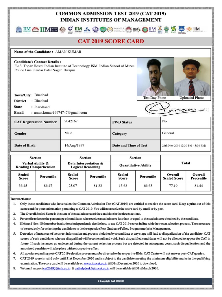 CAT Scorecard | Download Free PDF | Tests | Evaluation Methods