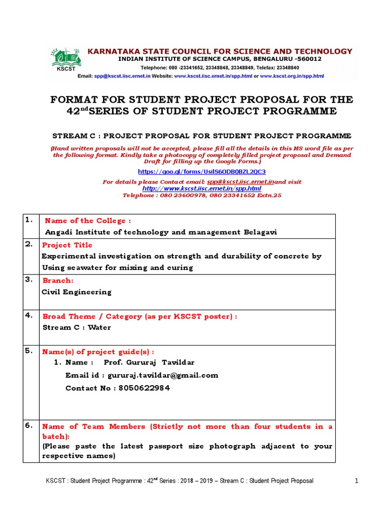 KSCST Project Report | PDF | Concrete | Water