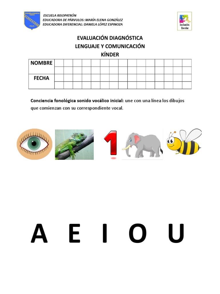 Evaluación Diagnóstica Kínder Lenguaje Verbal Pdf Educación De La 1817