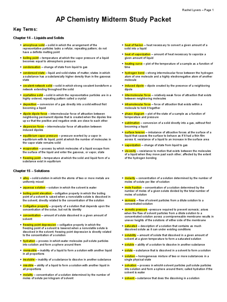 Chemistry Midterm Study Guide | PDF | Solution | Acid