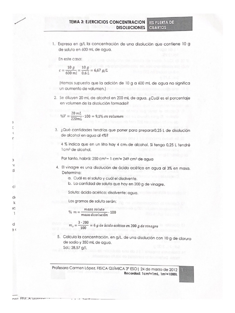 Tema 3 Ejercicios Concentracion | PDF