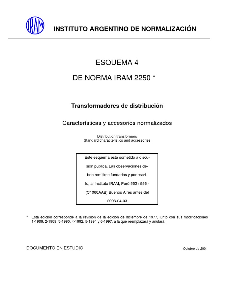 Norma Iram 2250 E4 | PDF | Transformador | Tornillo