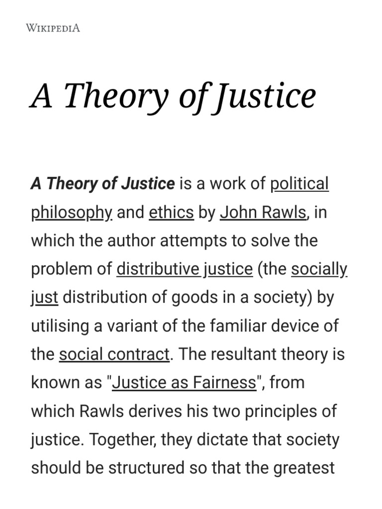 A Theory of Justice - Wikipedia PDF | PDF | John Rawls | Virtue