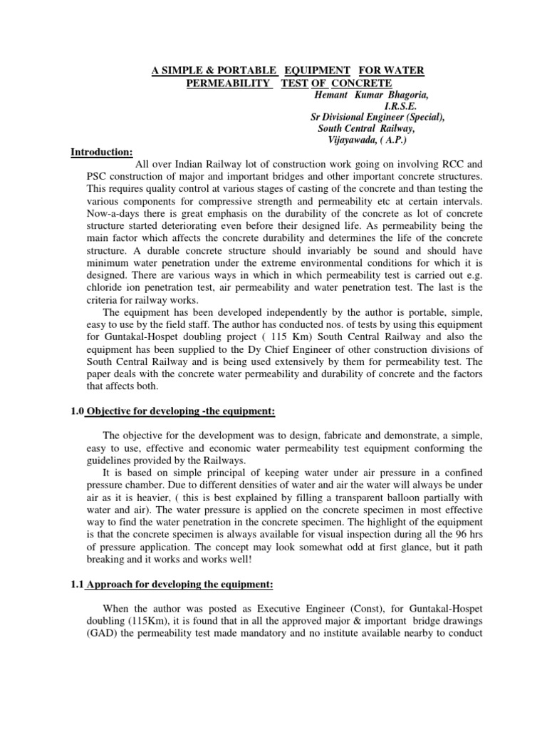 A Simple & Portable Equipment For Water Permeability Test of Concrete ...
