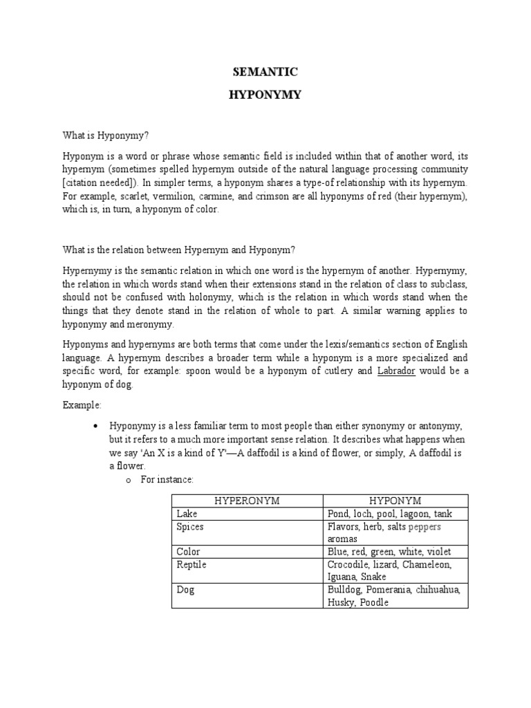 Hyponym | PDF | Lexical Semantics | Semantics