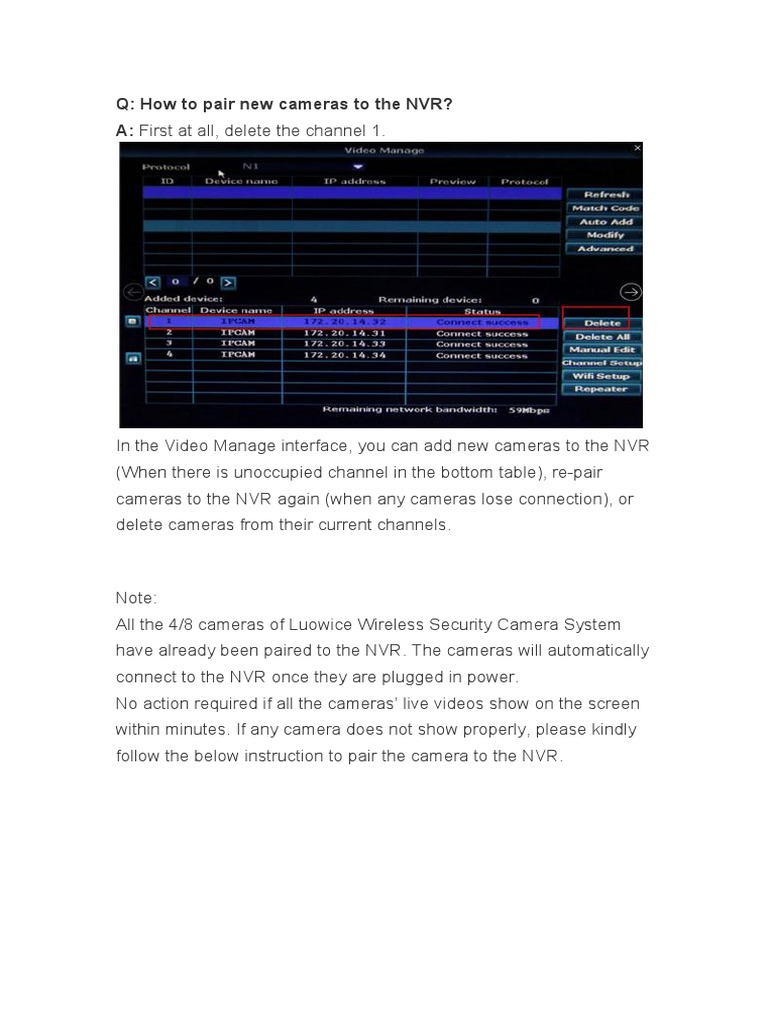 Pairing N1 Cameras to NVR Guide | PDF | Video | Wi Fi
