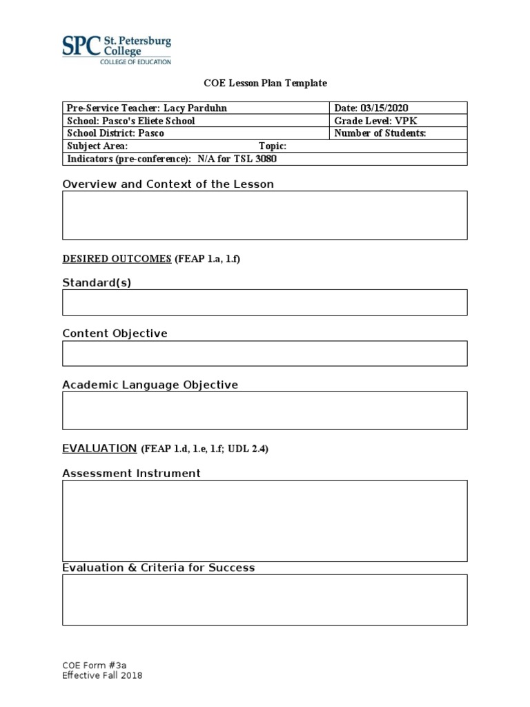 VPK Lesson Plan Template | PDF | Educational Assessment | Special Education