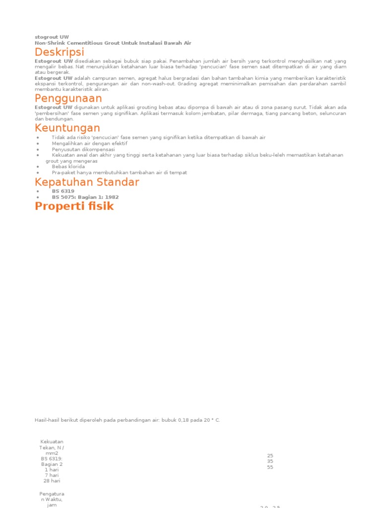 Grout Non-Shrink Estogrout UW Bawah Air | PDF