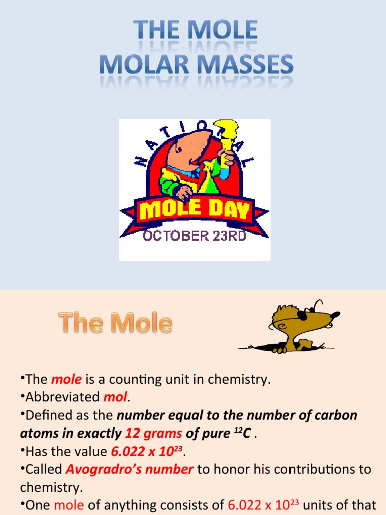 The Mole and Molar Mass Powerpoint | PDF | Mole (Unit) | Phosphate