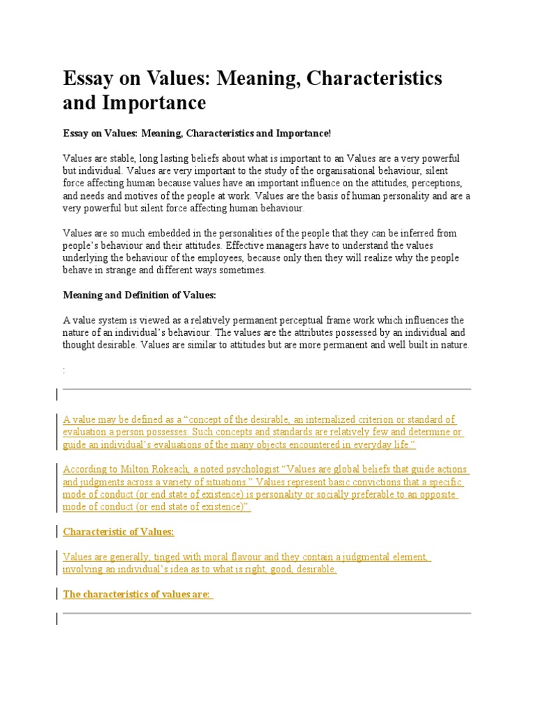 Essay On Values | PDF | Value (Ethics) | Attitude (Psychology)