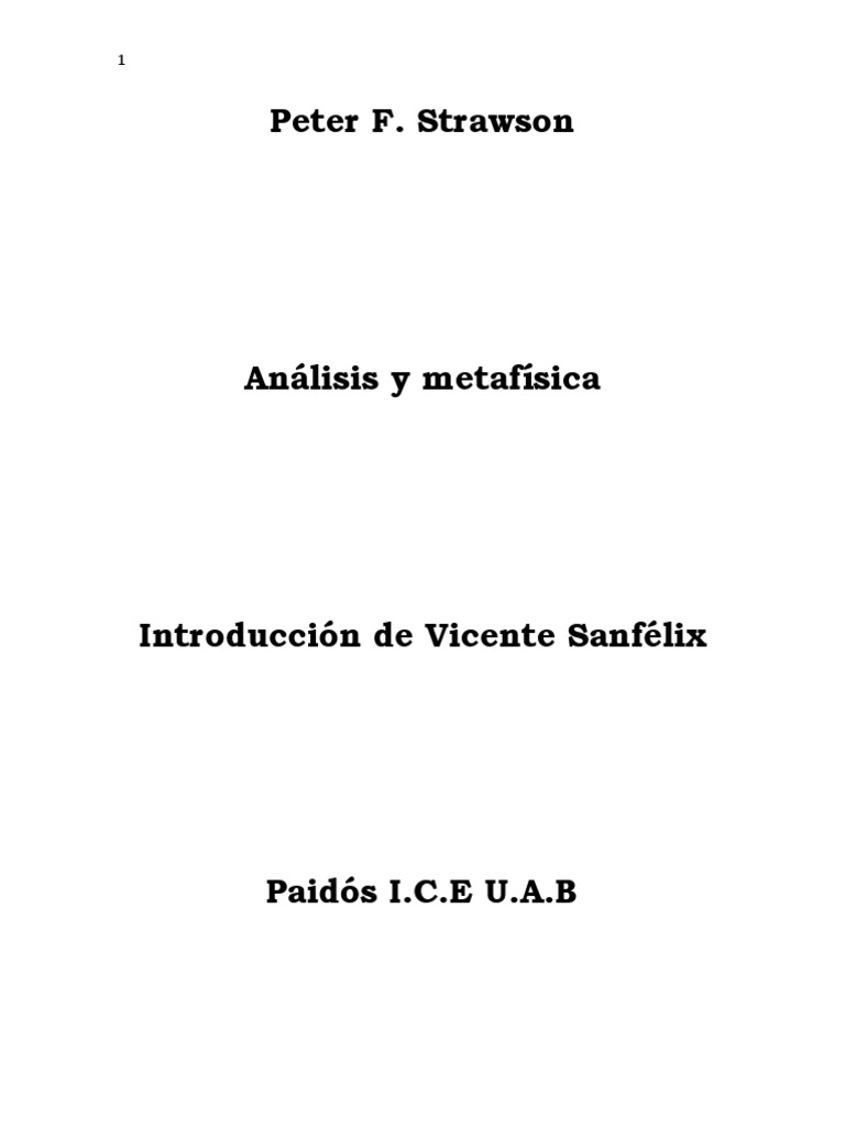 Peter F. Strawson Análisis y Metafísica | PDF | Metafísica | Immanuel Kant