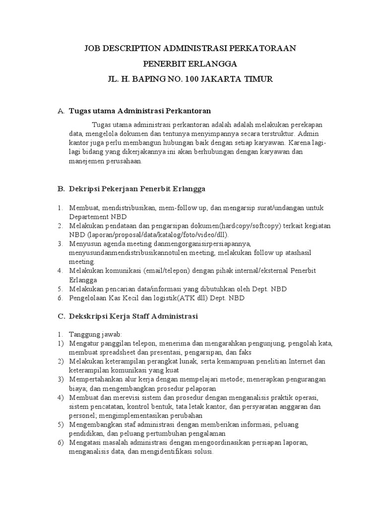 Uraian Tugas Administrasi Perkantoran | PDF