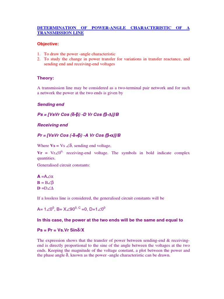 Power-Angle Characteristics of Transmission Lines | PDF | Electric ...