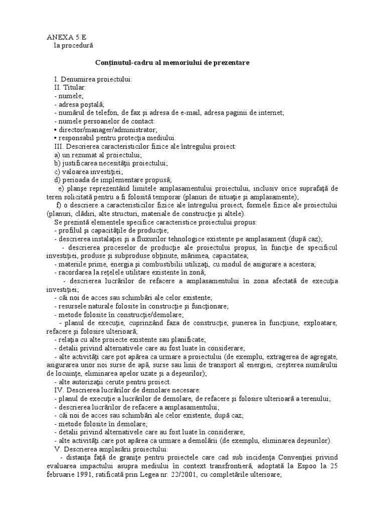 Memoriu de Prezentare - Anexa 5.E | PDF