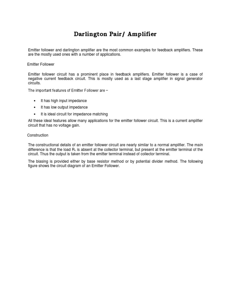 Darlington Pair | PDF | Amplifier | Transistor