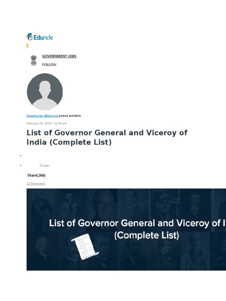 Complete List of Indian Governors-General | PDF | British Raj ...