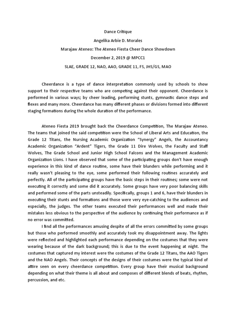 Dance Critique | PDF | Dances | Competitive Dance