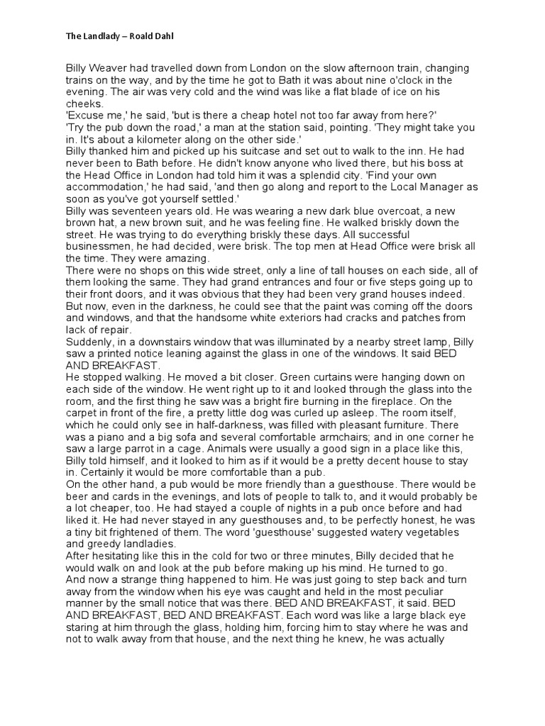 The Landlady - Roald Dahl (For A2) | PDF