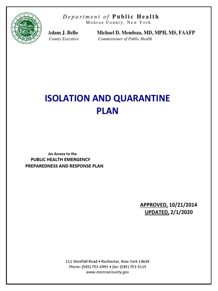 Monroe County Isolation Plan | PDF | Quarantine | Infection