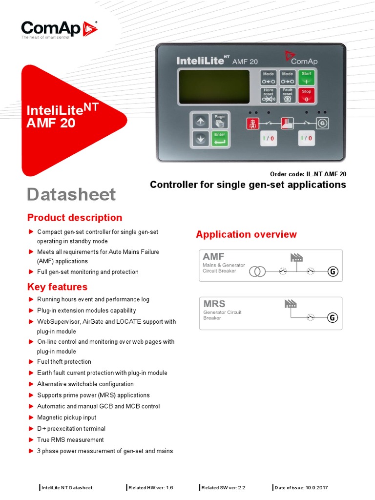 InteliLite AMF20 Datasheet | PDF | Power Supply | Mains Electricity