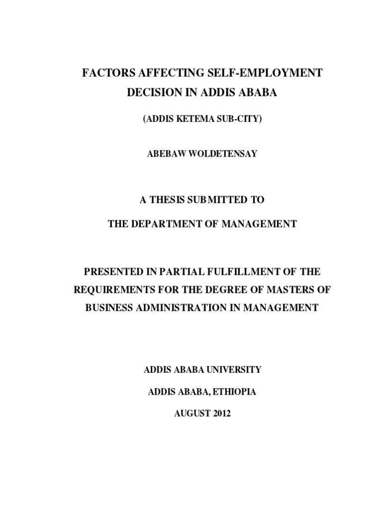 Factors Influencing Self-Employment in Addis | PDF | Self Employment ...