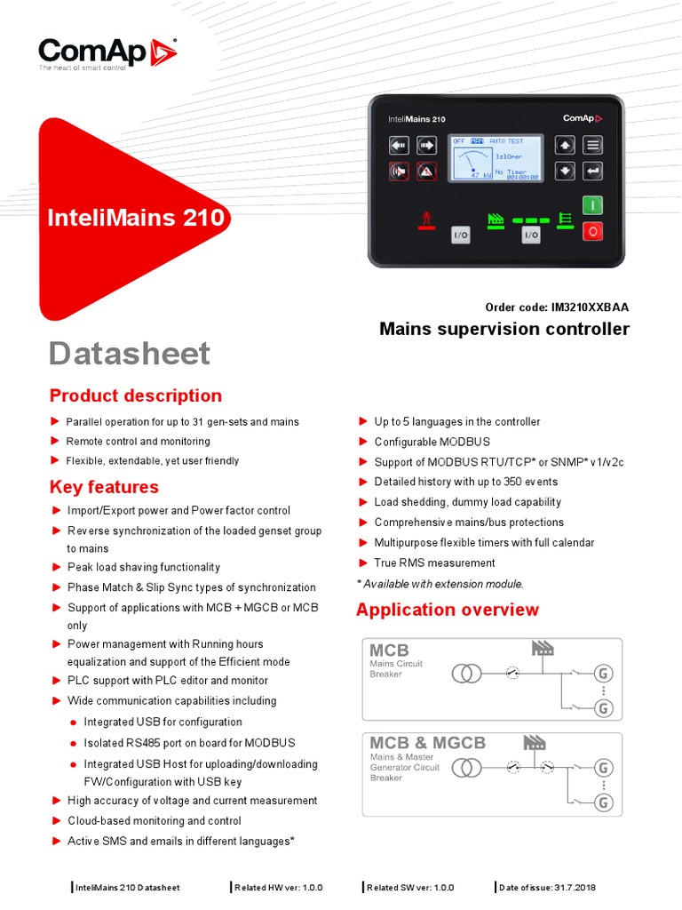 InteliMains 210 Datasheet | PDF | Mains Electricity | Power Supply