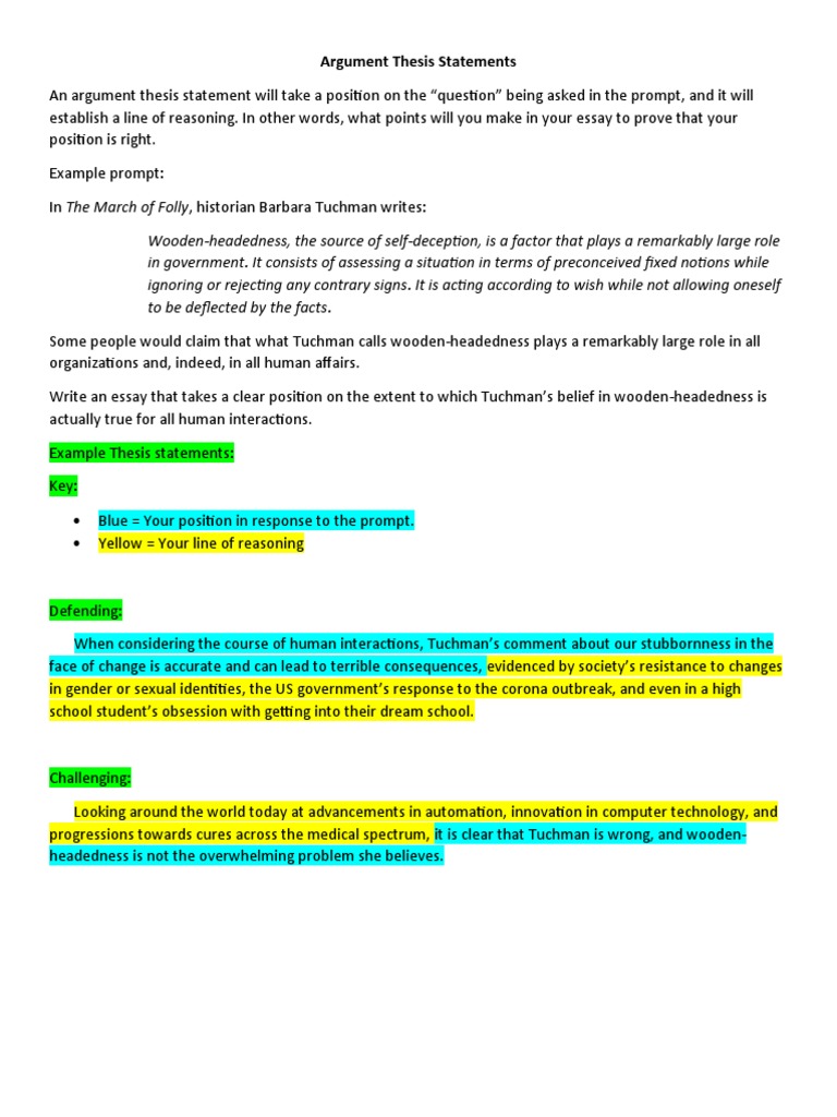 Argument Thesis Statements | PDF