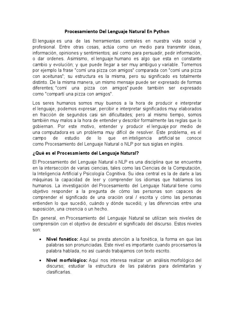 Procesamiento Del Lenguaje Natural en Python | PDF | Lenguaje de ...