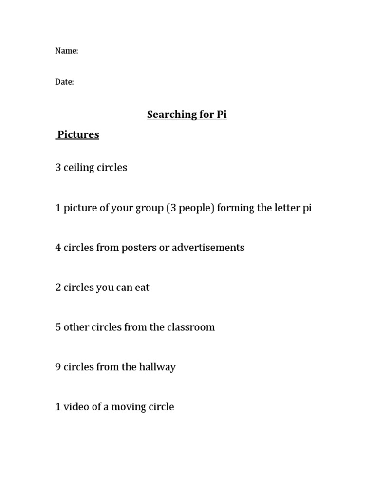 Pi Day Scavenger Hunt | PDF | Home & Garden
