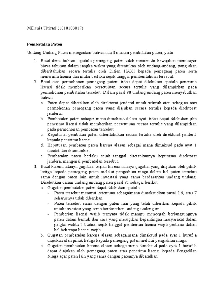 Proses Pembatalan Paten di Indonesia | PDF