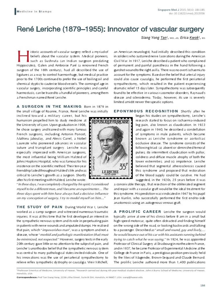 René Leriche PDF | PDF | Surgery | Medicine