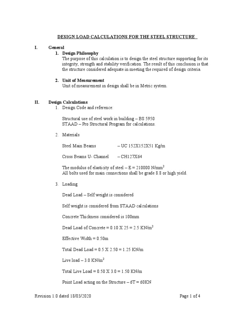 Load Calculations For Steel Structure | PDF | Strength Of Materials ...
