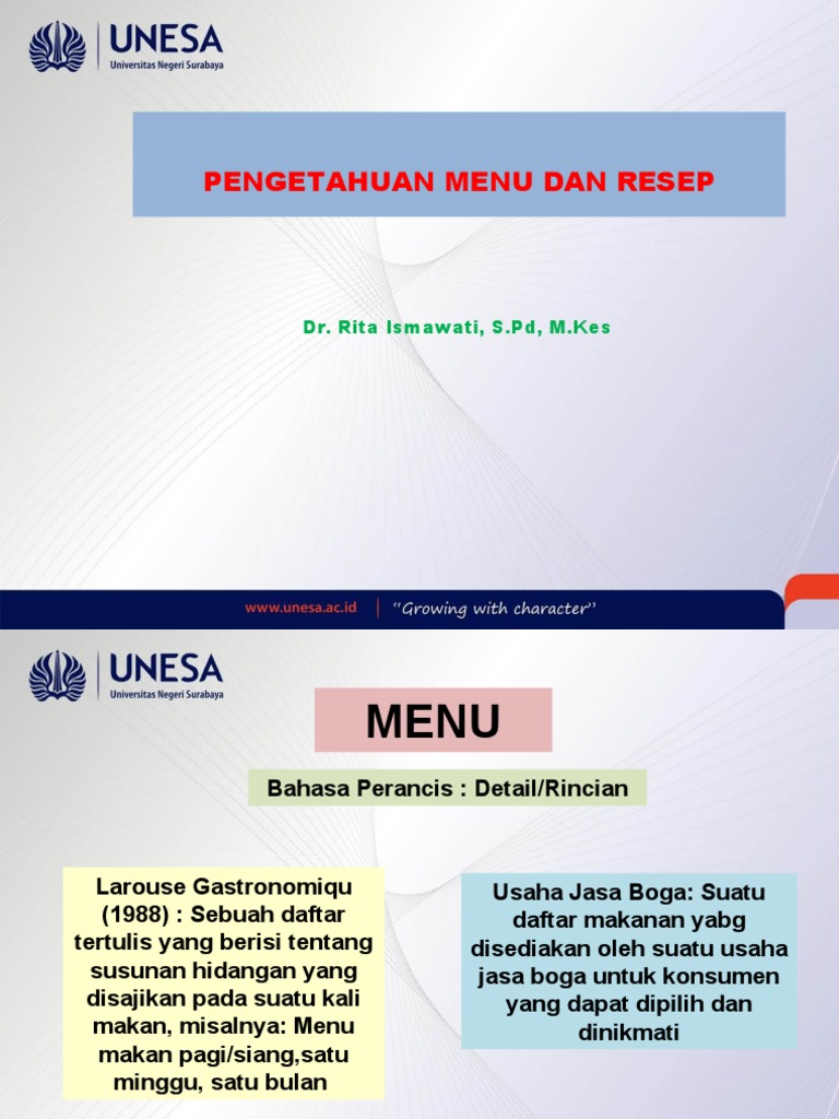Panduan Menu dan Resep Makanan | PDF | Memasak, Makanan, & Anggur