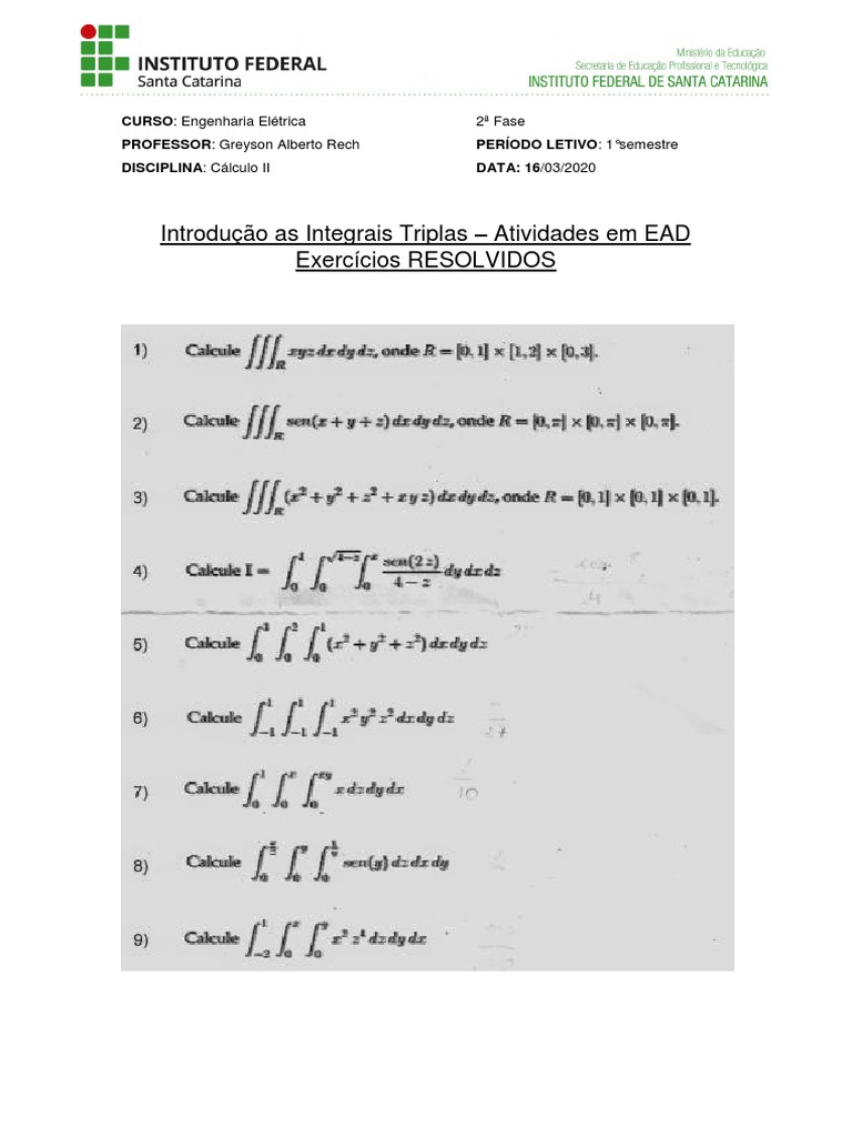 Integral Tripla - Exercícios Resolvidos PDF | PDF